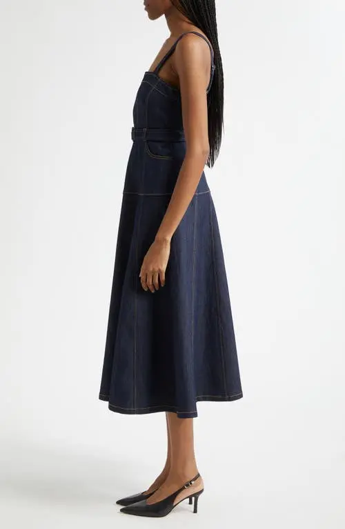 Cinq À Sept Tina Belted Stretch Denim Midi Sundress