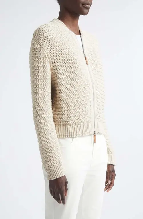 Lafayette 148 New York Textured Stitch Wool & Cotton Bomber Cardigan