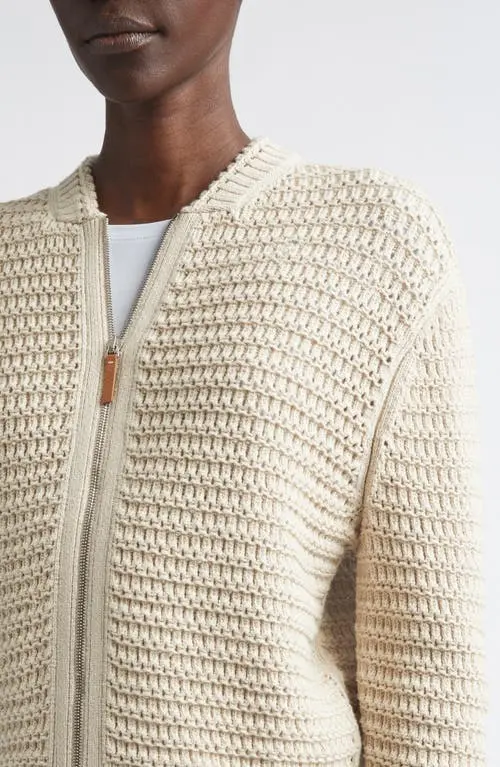 Lafayette 148 New York Textured Stitch Wool & Cotton Bomber Cardigan