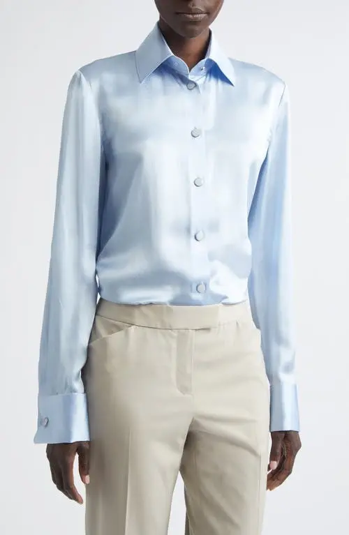 Lafayette 148 New York Slim Fit Silk Button-up Shirt - Bluebell