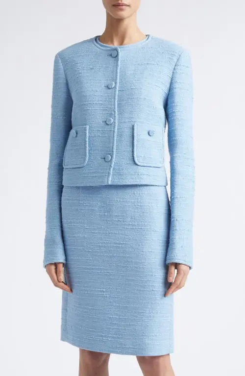 Lafayette 148 New York Patch Pocket Tweed Short Jacket - Blue Oasis