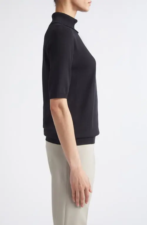 Lafayette 148 New York Short Sleeve Raglan Turtleneck Sweater - Black