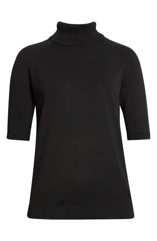 Lafayette 148 New York Short Sleeve Raglan Turtleneck Sweater - Black