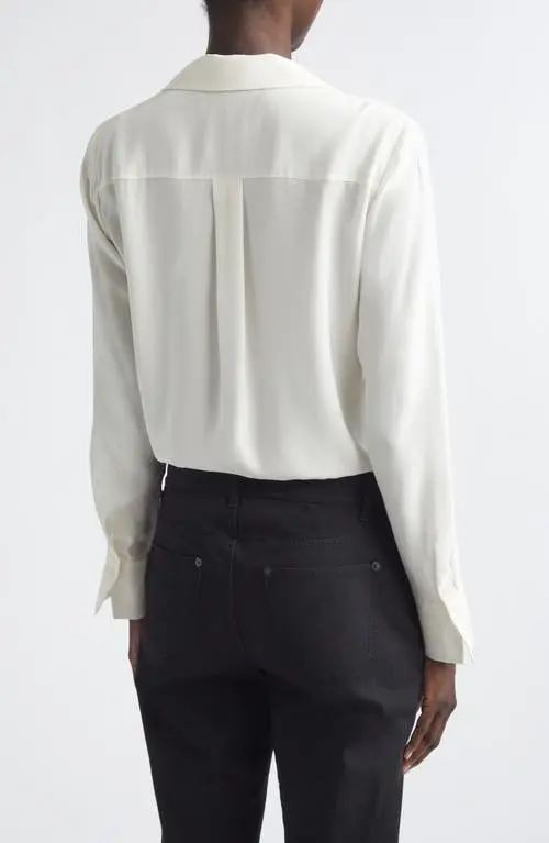 Lafayette 148 New York Scottie Notched Collar Silk Button-up Shirt