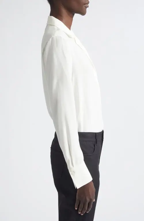 Lafayette 148 New York Scottie Notched Collar Silk Button-up Shirt