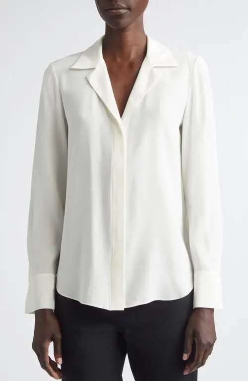 Lafayette 148 New York Scottie Notched Collar Silk Button-up Shirt