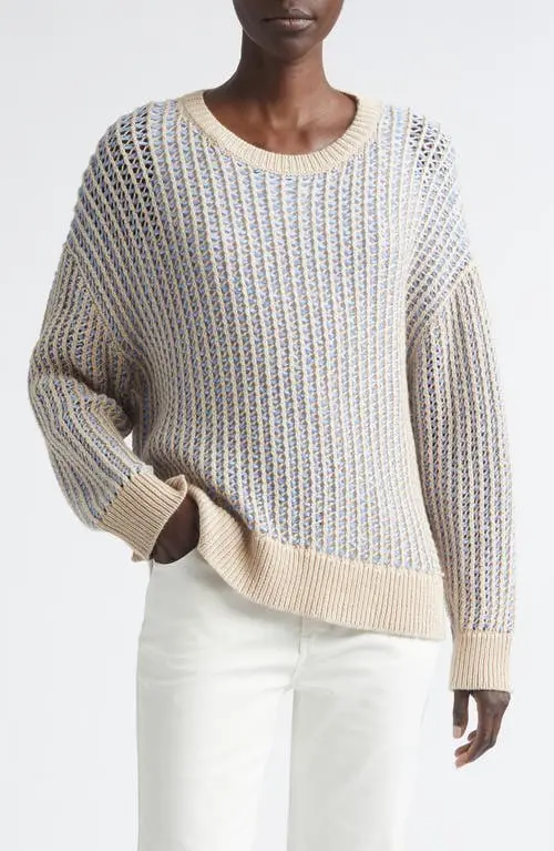 Lafayette 148 New York Open Stitch Cashmere & Silk Crewneck Sweater - Blue Oasis Multi