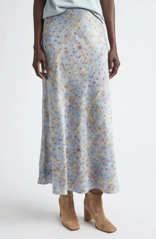 Lafayette 148 New York Bias Cut Stretch Silk A-line Maxi Skirt - Blue Oasis Multi