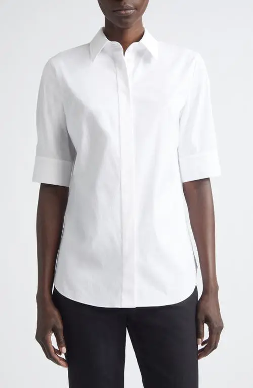 Lafayette 148 New York Elbow Sleeve Button-up Shirt - White