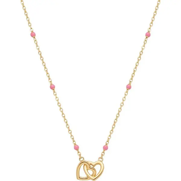 Argento Vivo Pink Enamel Interlock Heart Charm Necklace - Gold