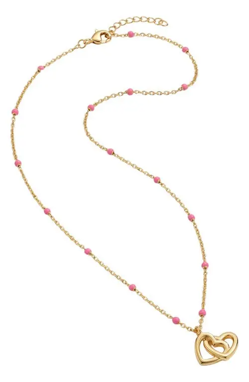 Argento Vivo Sterling Silver Interlocking Heart Charm Necklace With Pink Enamel