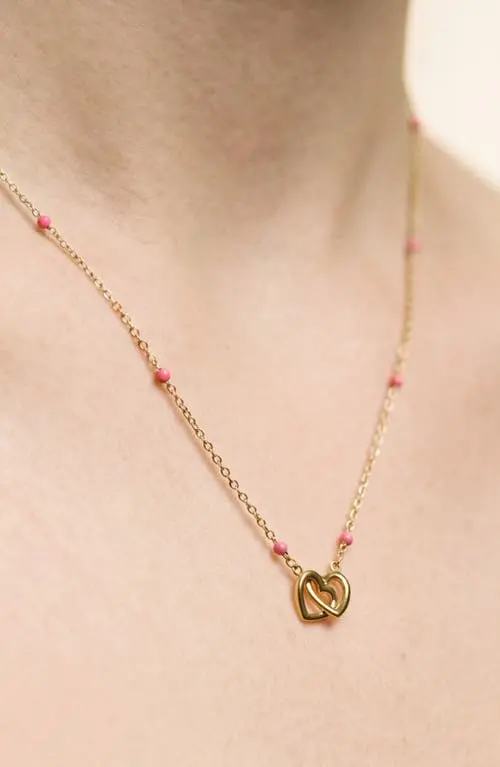 Argento Vivo Sterling Silver Interlocking Heart Charm Necklace With Pink Enamel