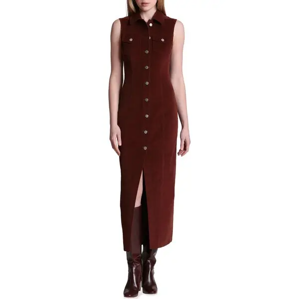 Avec Les Filles Sleeveless Stretch Corduroy Dress - Cognac
