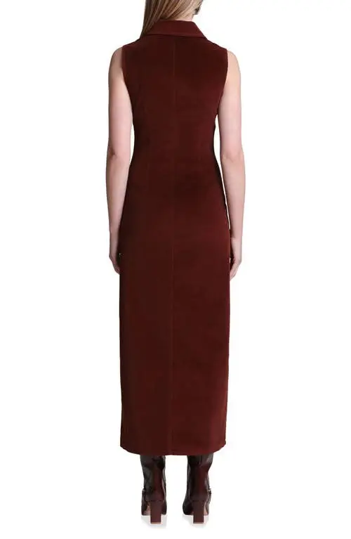 Avec Les Filles Sleeveless Stretch Corduroy Maxi Dress With Button Front And Chest Pockets