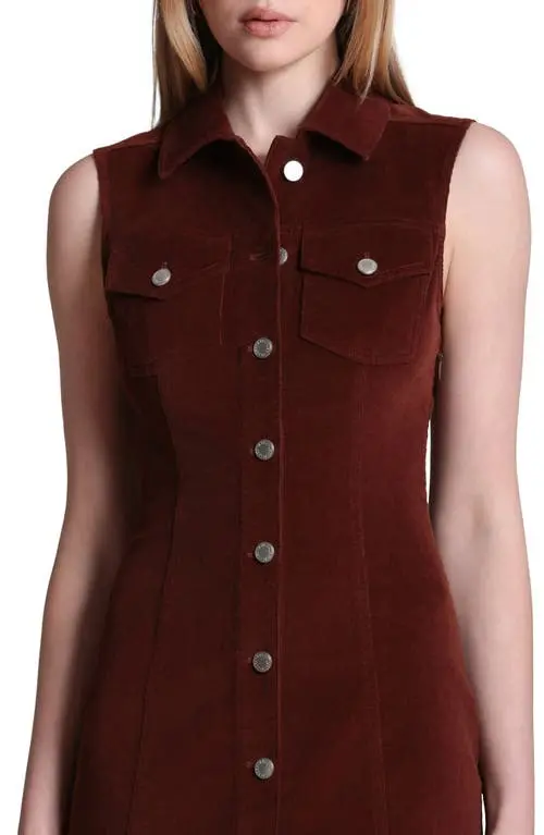 Avec Les Filles Sleeveless Stretch Corduroy Maxi Dress With Button Front And Chest Pockets
