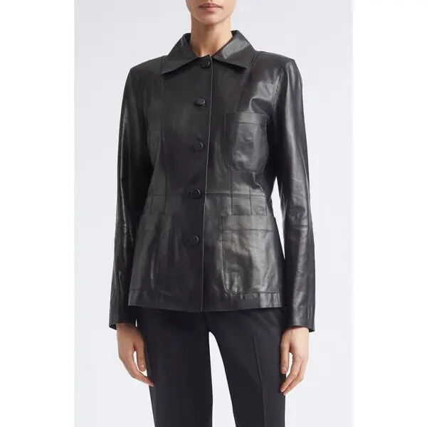 Lafayette 148 New York Glazed Weightless Lambskin Suede Jacket - Black