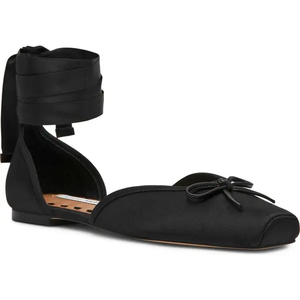 Steve Madden Leonora Ankle Wrap Flat - Black Satin