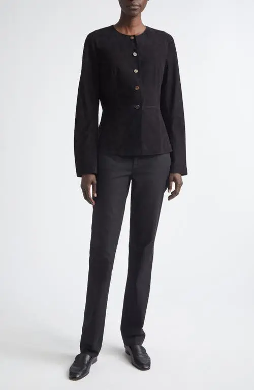Lafayette 148 New York Fitted Collarless Suede Jacket