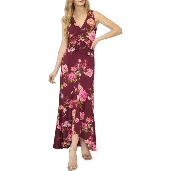 Ted Baker London Elizabeth Floral Ruched Dress - Beet Red