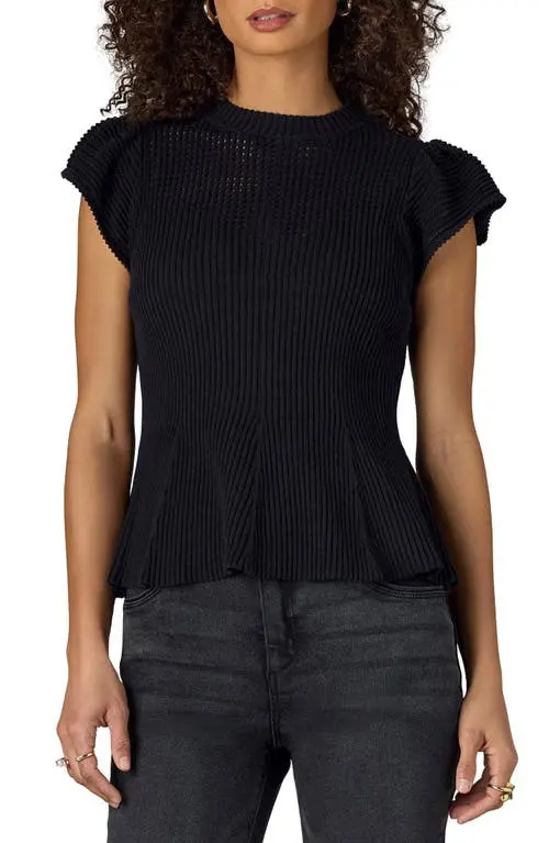 Wit & Wisdom Flutter Sleeve Rib Top - Black