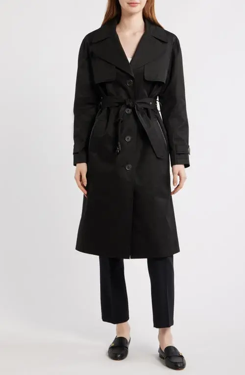 Via Spiga Back Button Cotton Blend Trench Coat - Black