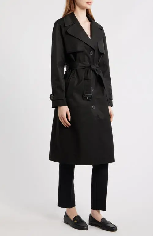 Via Spiga Back Button Cotton Blend Trench Coat - Black