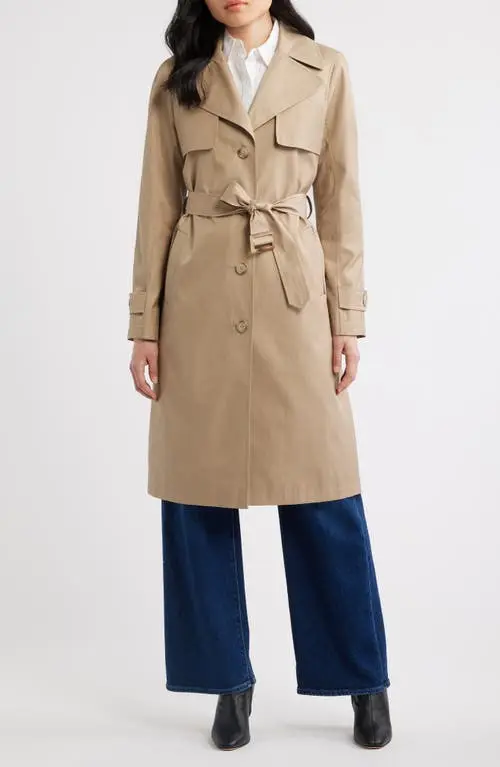 Via Spiga Back Button Cotton Blend Trench Coat - Sand