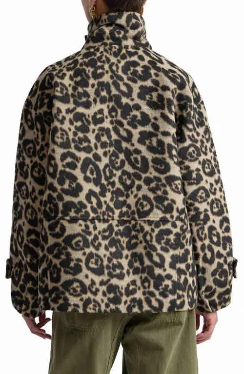 Avec Les Filles Leopard Print Funnel Neck Cocoon Coat