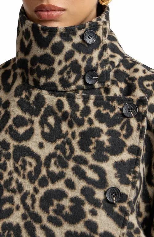 Avec Les Filles Leopard Print Funnel Neck Cocoon Coat