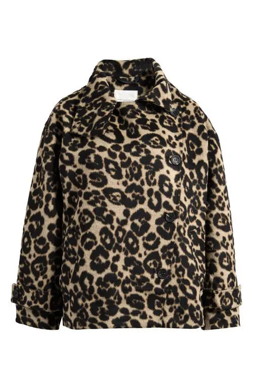 Avec Les Filles Leopard Print Funnel Neck Cocoon Coat