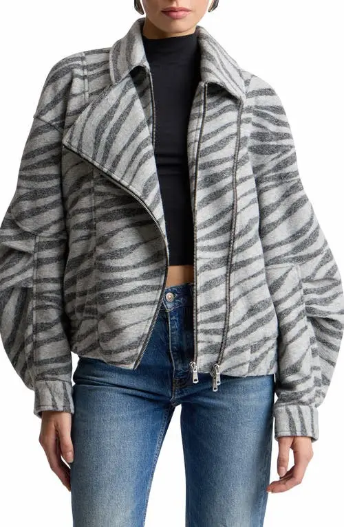 Avec Les Filles Zebra Jacquard Layered Bomber Jacket
