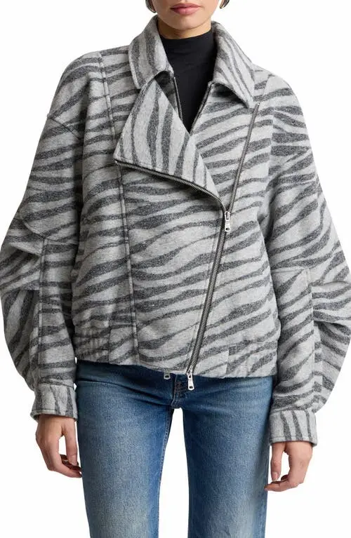 Avec Les Filles Zebra Jacquard Layered Bomber Jacket