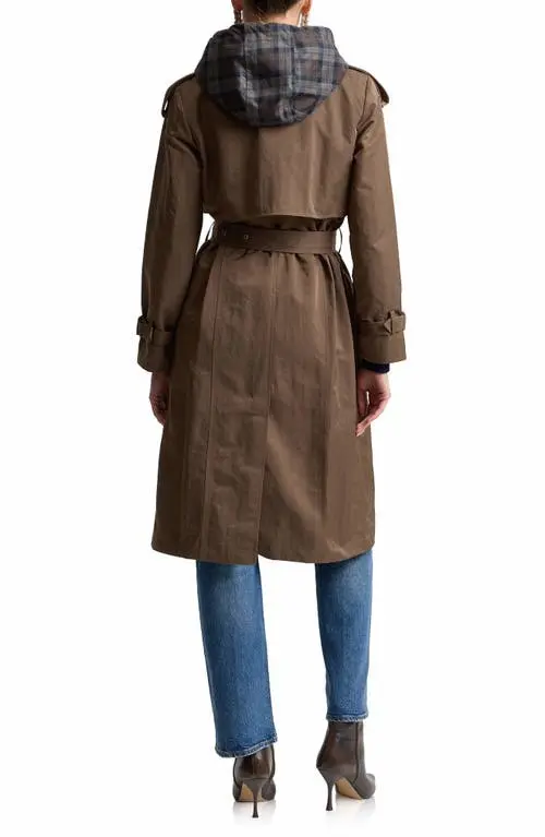 Avec Les Filles Crinkled Nylon Trench Coat With Hooded Bib