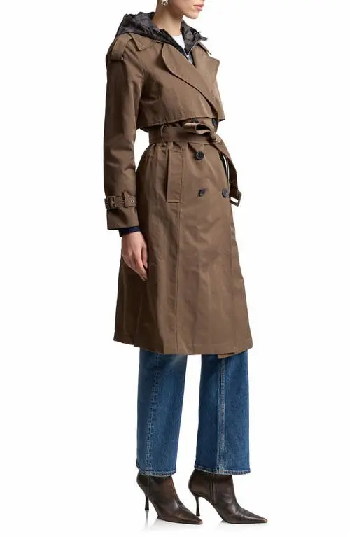 Avec Les Filles Crinkled Nylon Trench Coat With Hooded Bib