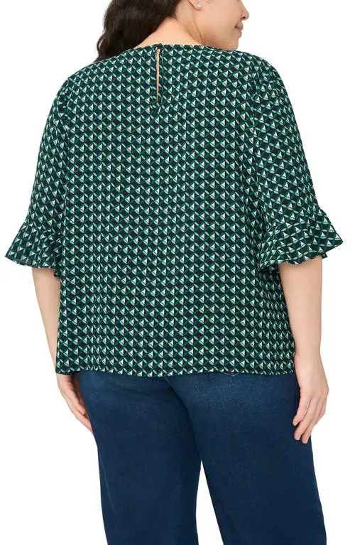 CECE DUPRAZ Ruffle Cuff Print Top - Deep Spruce