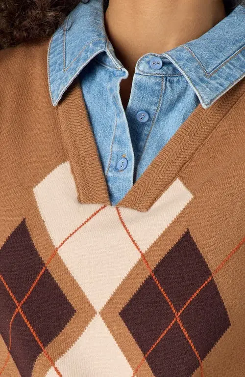 Wit & Wisdom Layered Look Sweater Vest - Saddle Multi/light Blue
