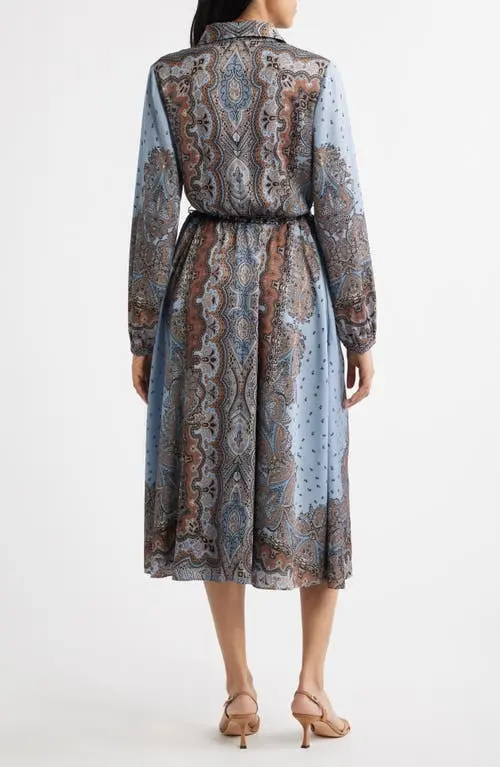 Julia Jordan Mixed Paisley Long Sleeve Midi Shirtdress - Blue Multi