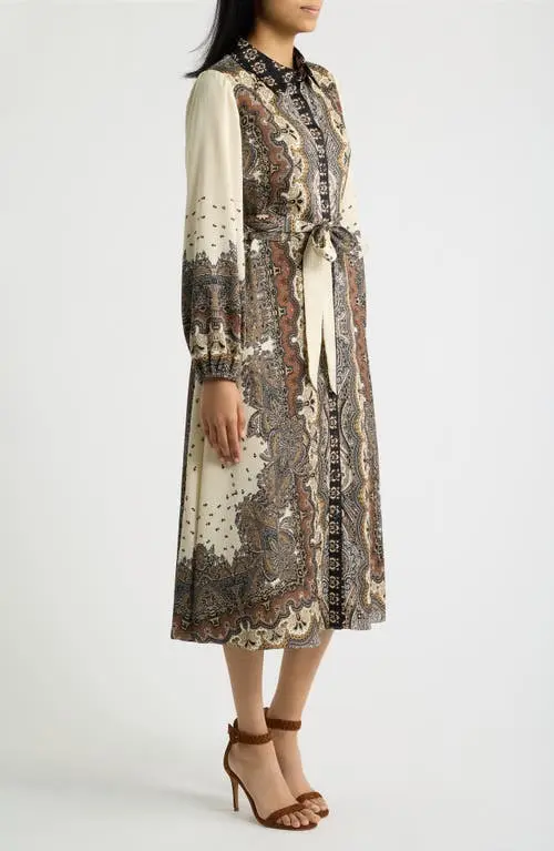 Julia Jordan Mixed Paisley Long Sleeve Midi Shirtdress - Sand Multi