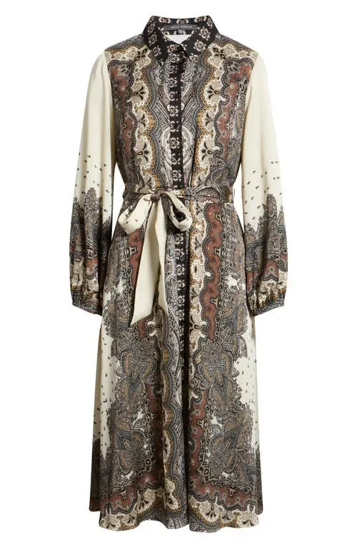 Julia Jordan Mixed Paisley Long Sleeve Midi Shirtdress - Sand Multi