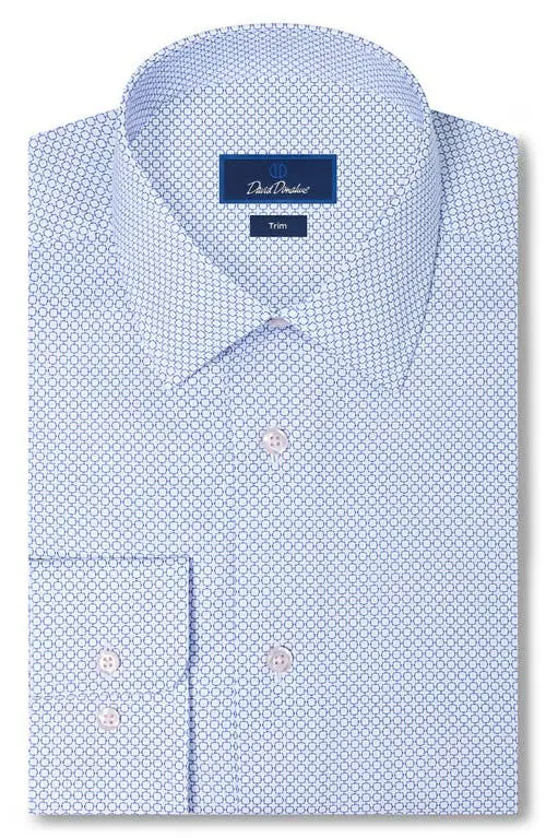 David Donahue Trim Fit Neat Microprint Cotton Twill Dress Shirt - Navy/berry