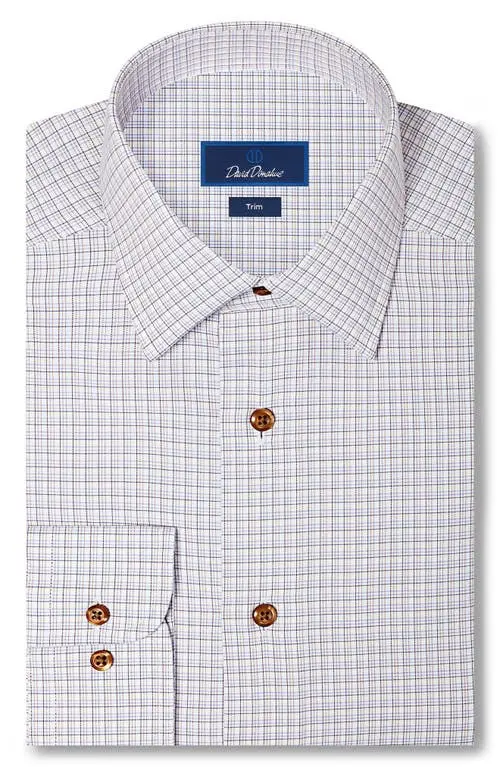 David Donahue Trim Fit Shadow Check Cotton Dress Shirt - White/chocolate
