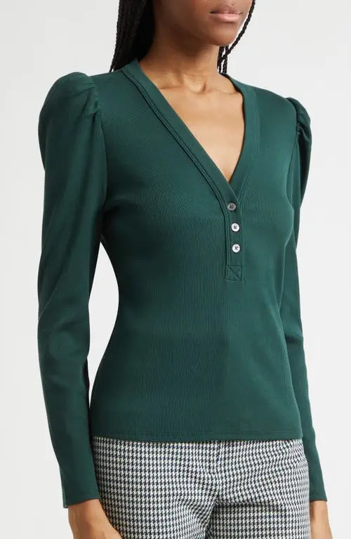 Veronica Beard Dekalb Rib Puff Shoulder Henley