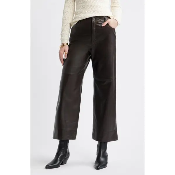Treasure & Bond Leather Crop Wide Leg Pants - Brown Torte