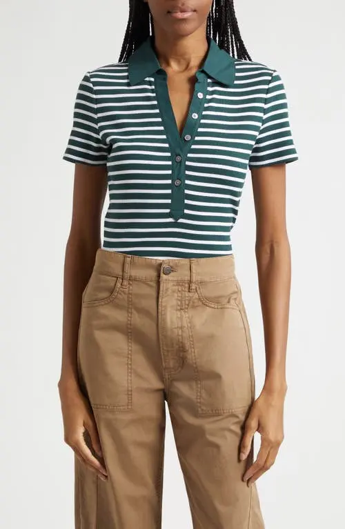 Veronica Beard Kearney Stripe Mixed Media Stretch Cotton Top