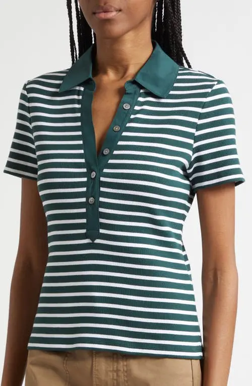 Veronica Beard Kearney Stripe Mixed Media Stretch Cotton Top
