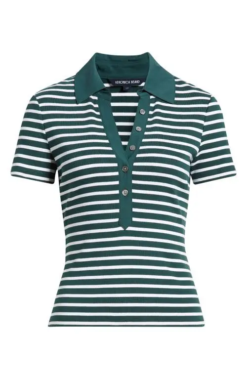 Veronica Beard Kearney Stripe Mixed Media Stretch Cotton Top