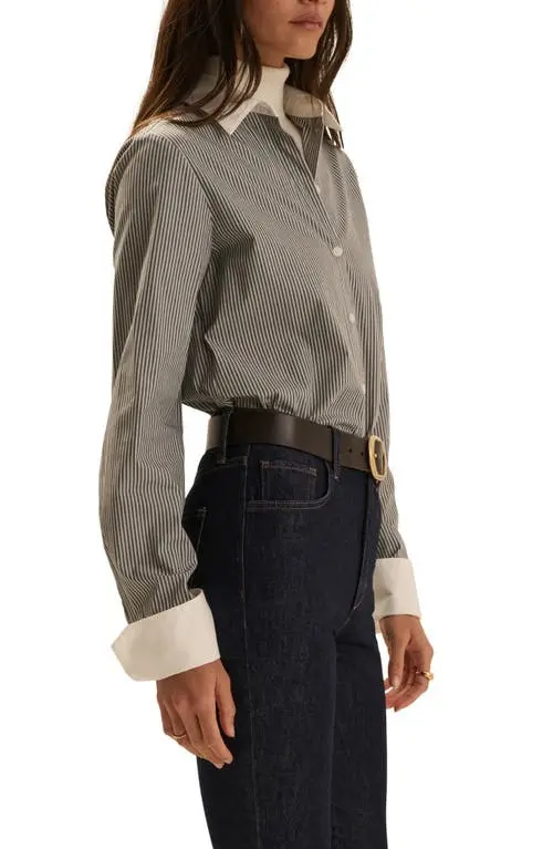 FAVORITE DAUGHTER The Cuffed Statement Button-up Shirt - Charcoal Stripe