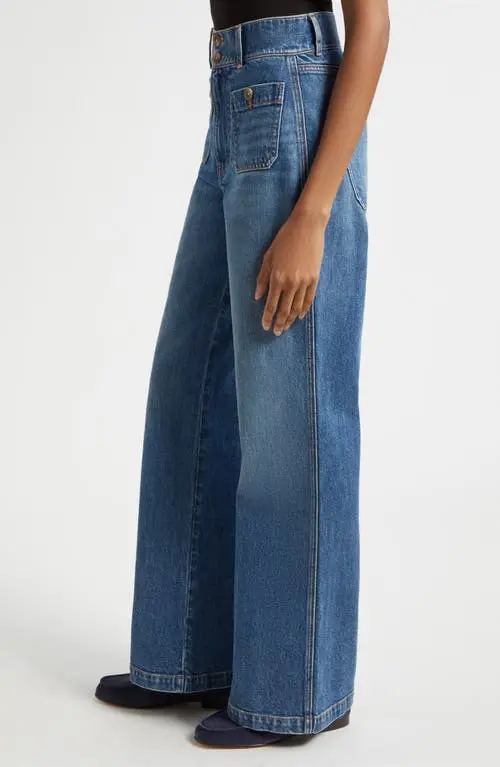 Veronica Beard Taylor High Waist Wide Leg Jeans - Memory Blue