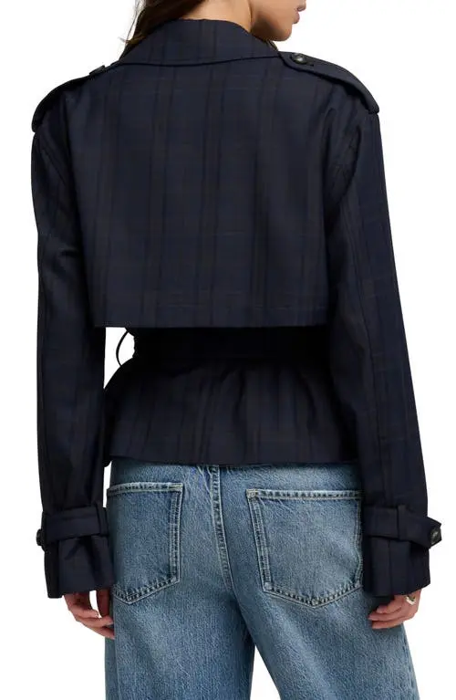 FAVORITE DAUGHTER The Cropped Charles Plaid Trench Coat - Midnight Plaid