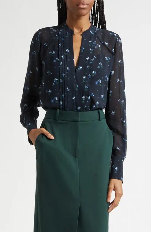 Veronica Beard Rennon Floral Pleat Detail Top - Navy Multi